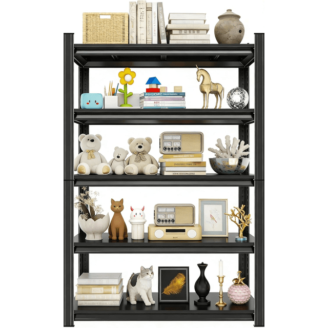 Book Shelf, 5 Tier Metal Bookshelves, Heavy Duty Bookcase, Adjustable ...