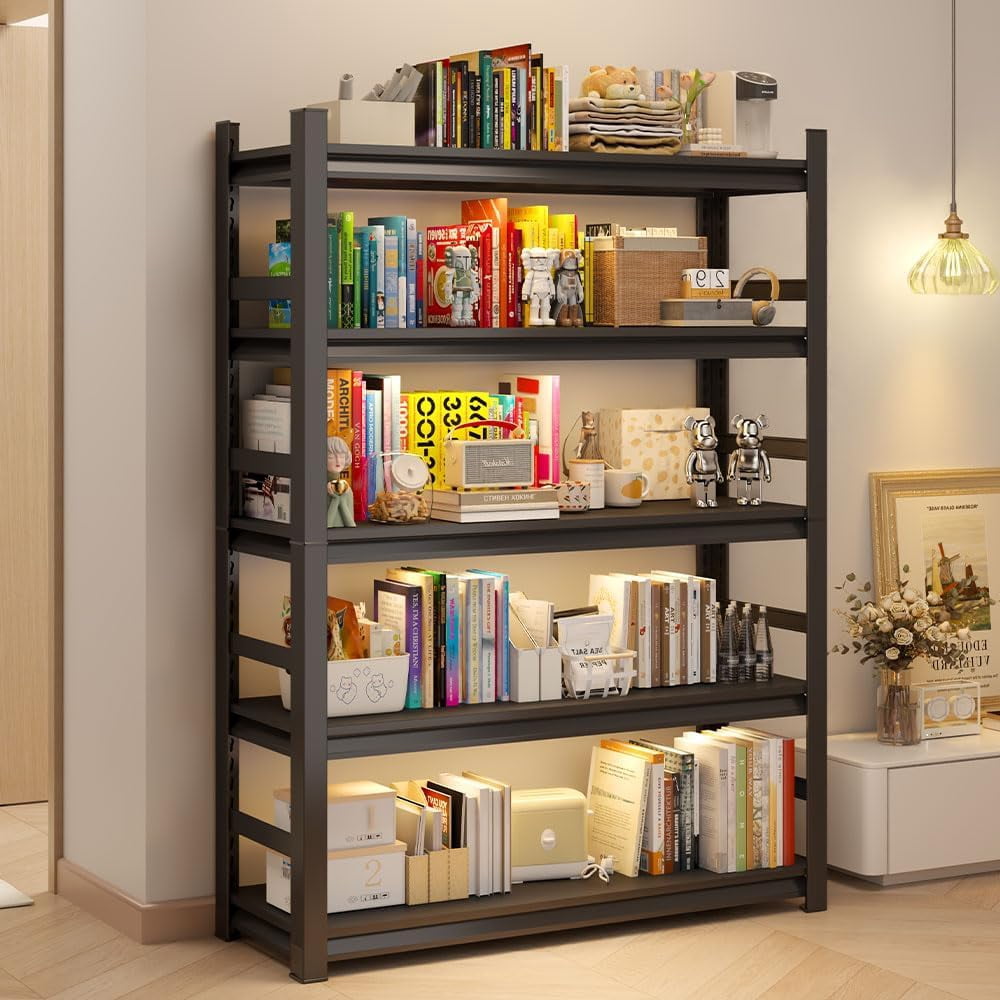 Book Shelf, 5 Tier Metal Wide Bookshelves, 78" H, Heavy Duty Bookcase ...