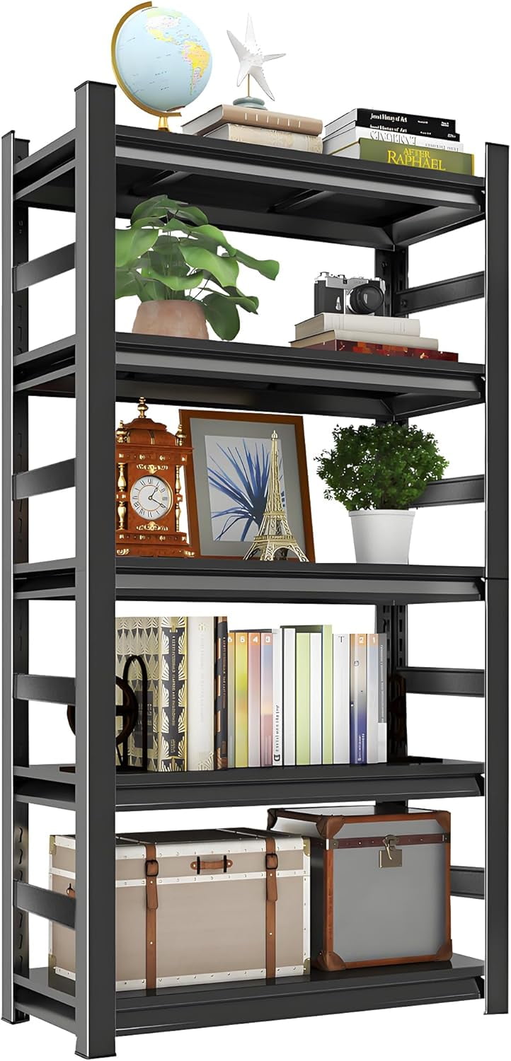 Book Shelf, 5 Tier Metal Wide Bookshelves, Adjustable Modern Book ...