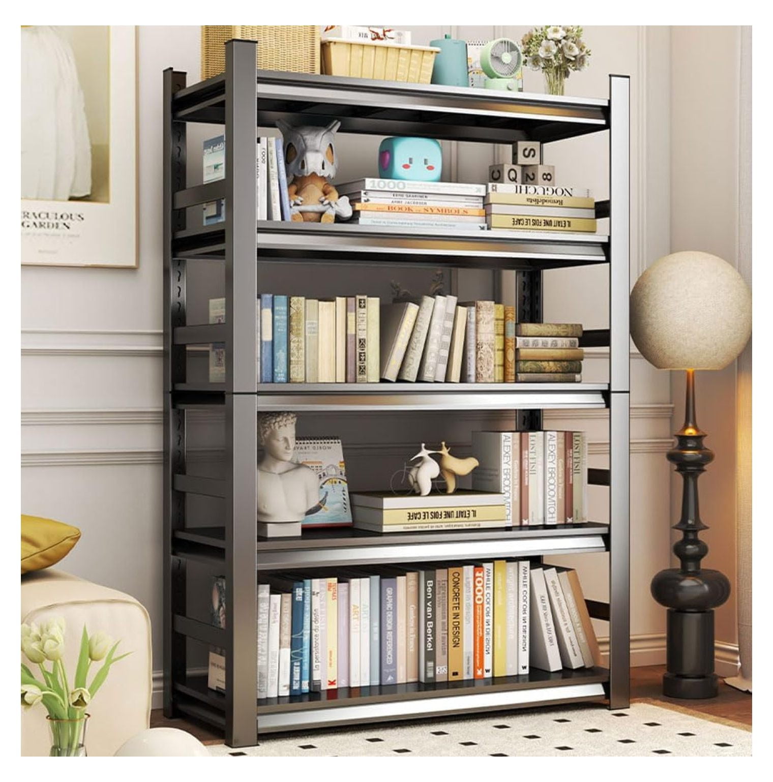Book Shelf, 5 Tier Metal Wide Bookshelves, Heavy Duty Bookcase ...
