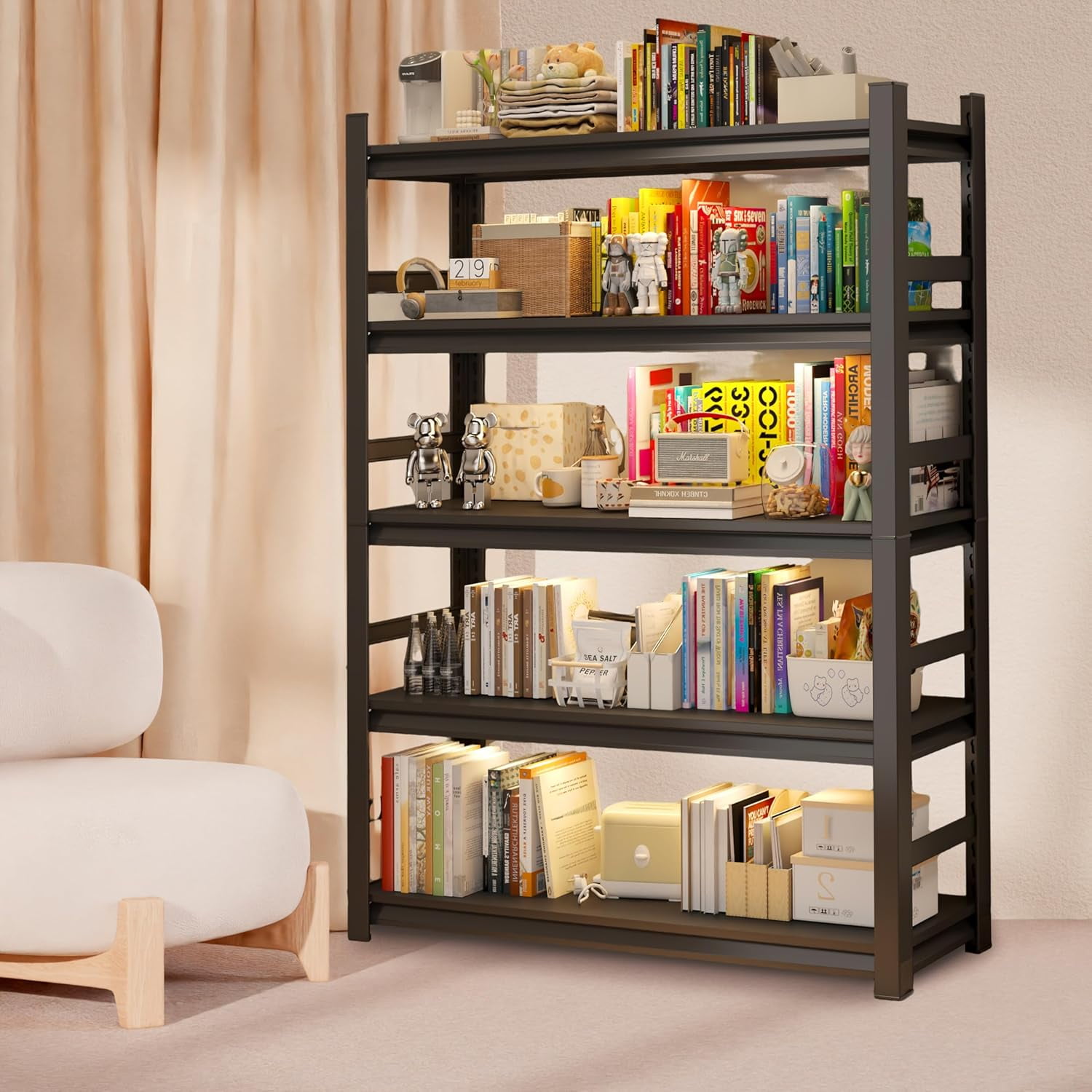 Book Shelf 5 Tier Metal Wide Bookshelves,Tall Bookshelf Industrial ...
