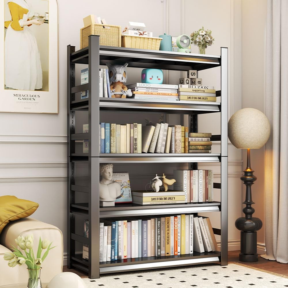 Book Shelf, 5 Tier Metal Wide Book Shelves, Heavy Duty Bookcase ...