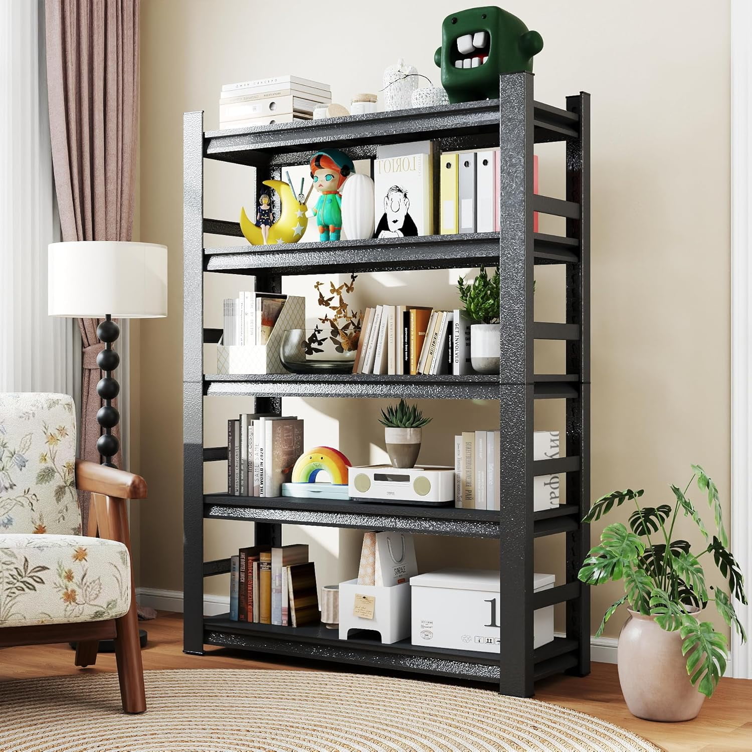 Book Shelf, 5 Tier Metal Wide Book Shelves, Heavy Duty Bookcase ...