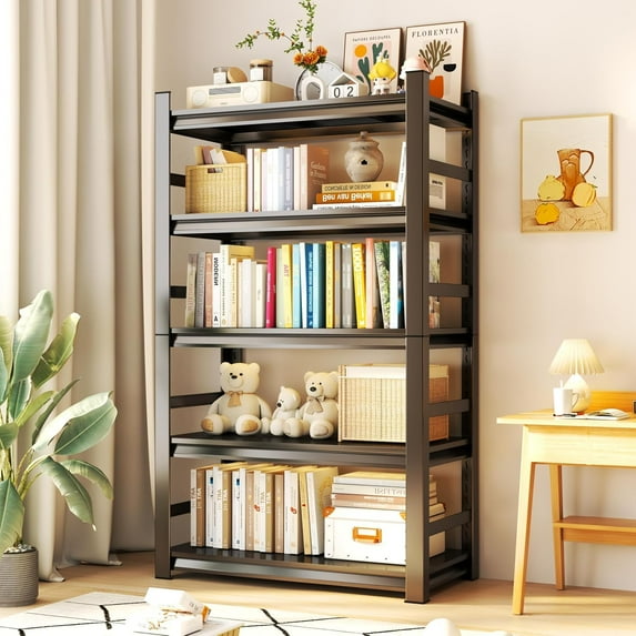 Book Shelf, 5 Tiers Large Bookshelf, Easy Assembly, Adjustable Book ...