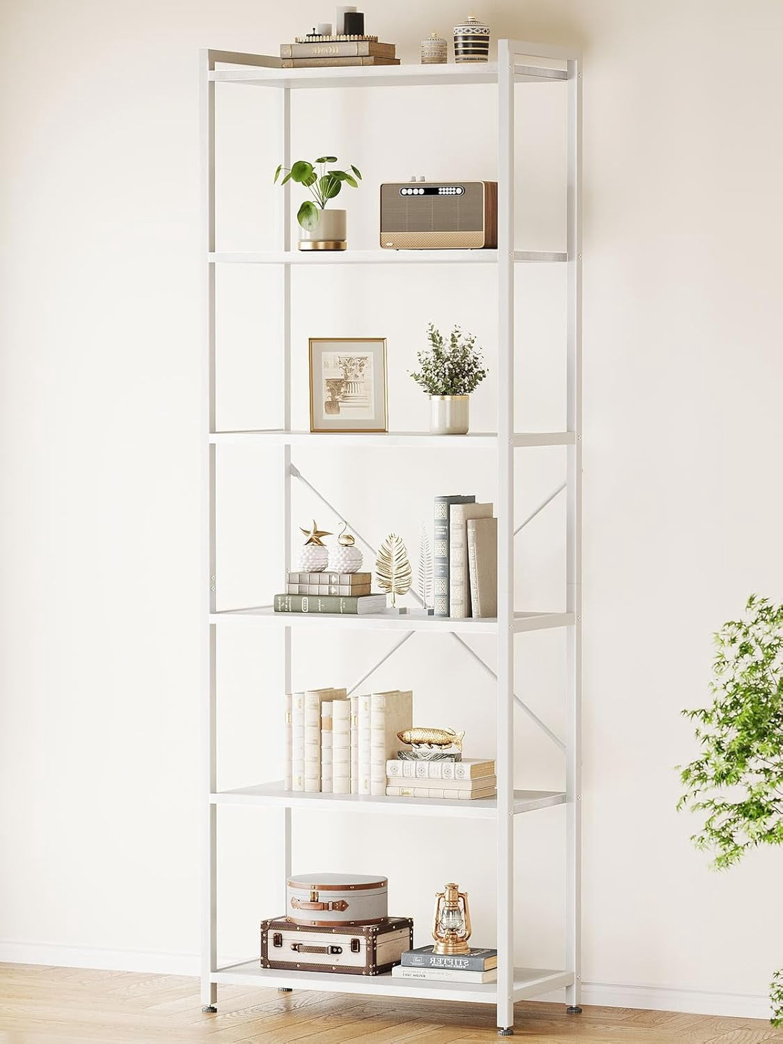 Book Shelf, 6 Tier Tall Bookshelf, Modern Wood Bookcase Shelves for ...
