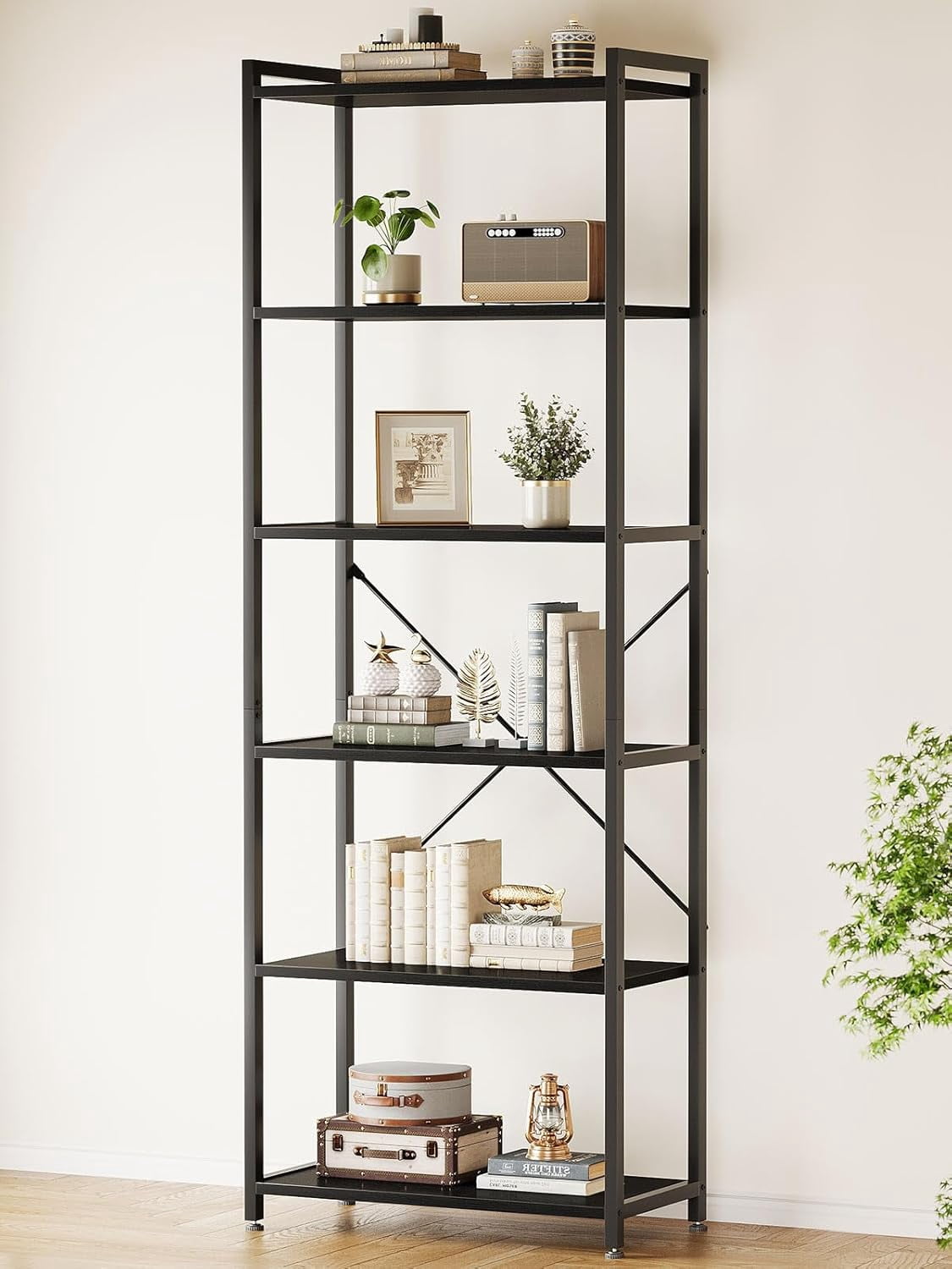 Book Shelf, 6 Tier Tall Bookshelf, Modern Wood Bookcase Shelves for ...