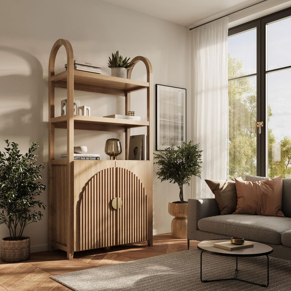 Book Shelf 72 Tall Arched Bookcase with Storage, 5 Tier Mid Century ...