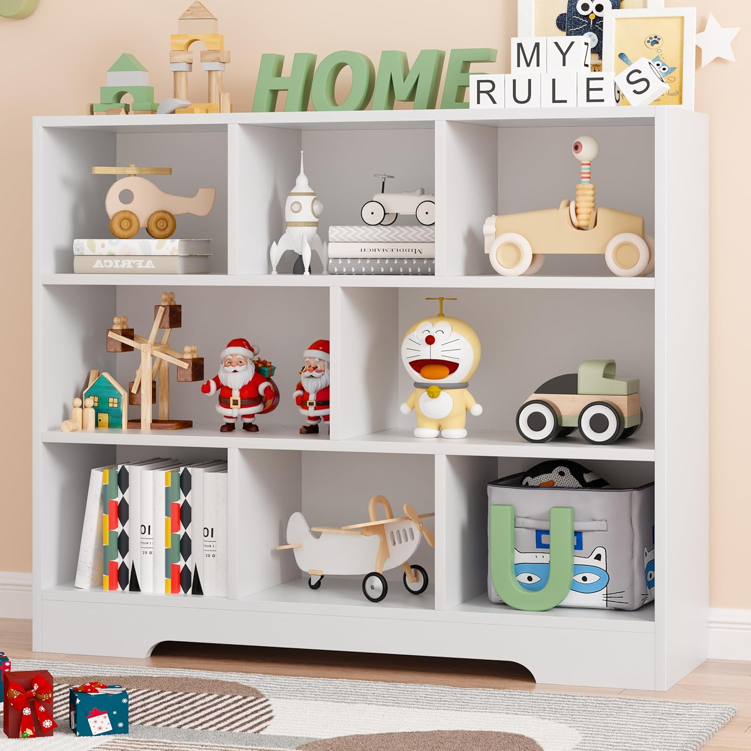 Book Shelf, 8 Cubes Storage Organizer, 3-Tier Open Shelf Wooden ...