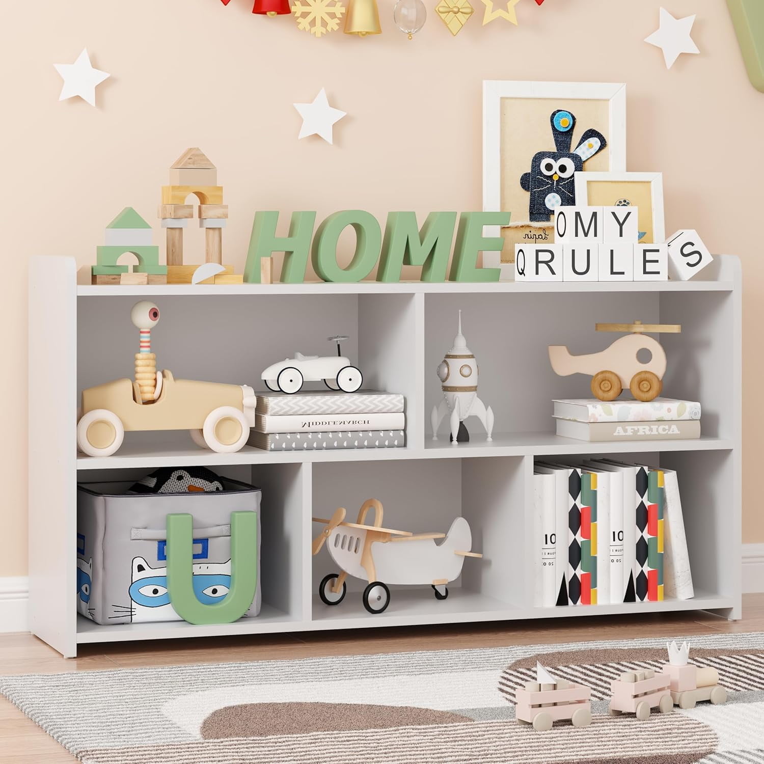 Book Shelf for Kids, 5 Cubes Storage Organizer Montessori Shelf, Wooden ...