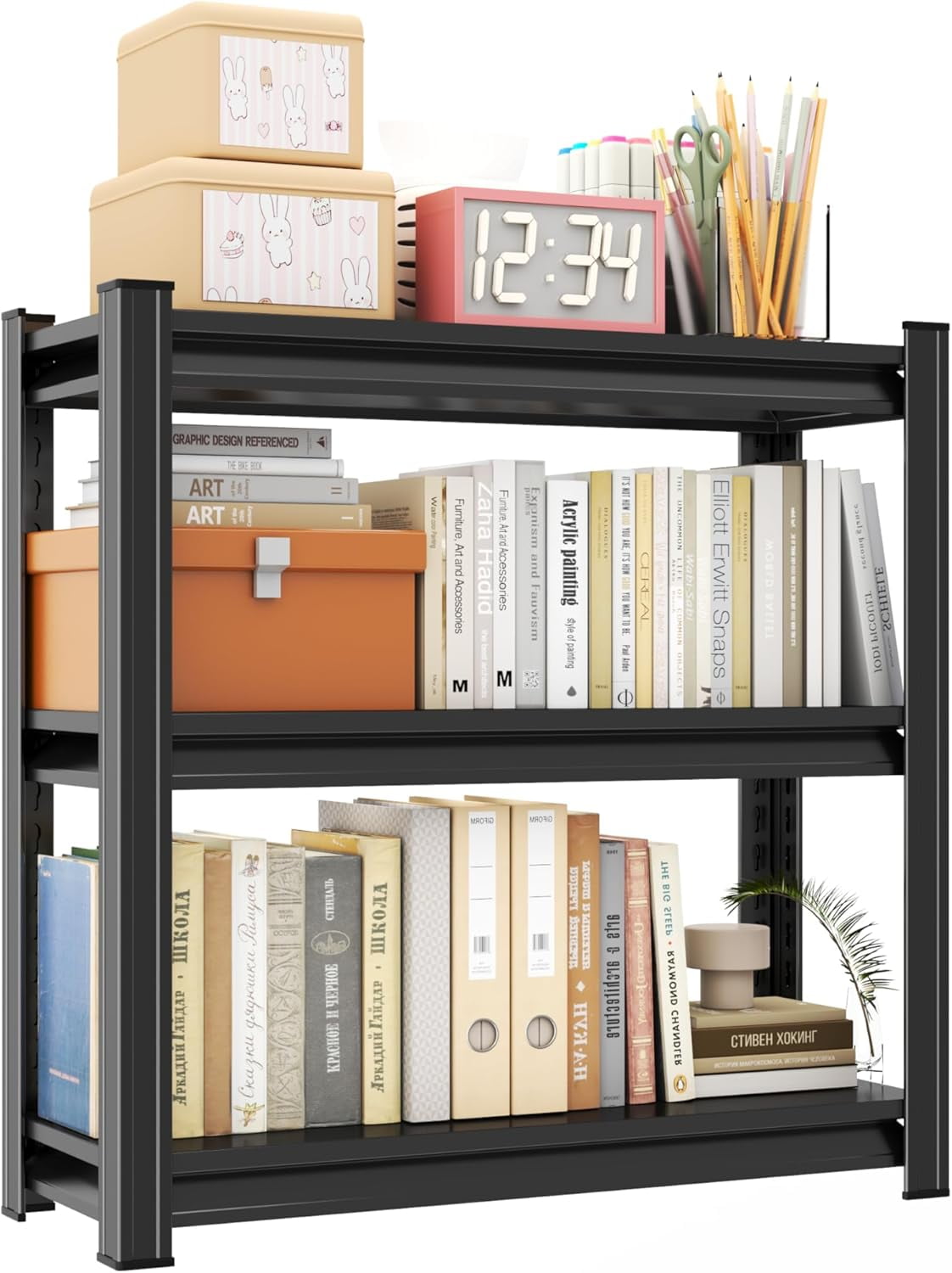 Book Shelf, Metal Wide Bookshelves, Heavy Duty Bookcase, Adjustable ...