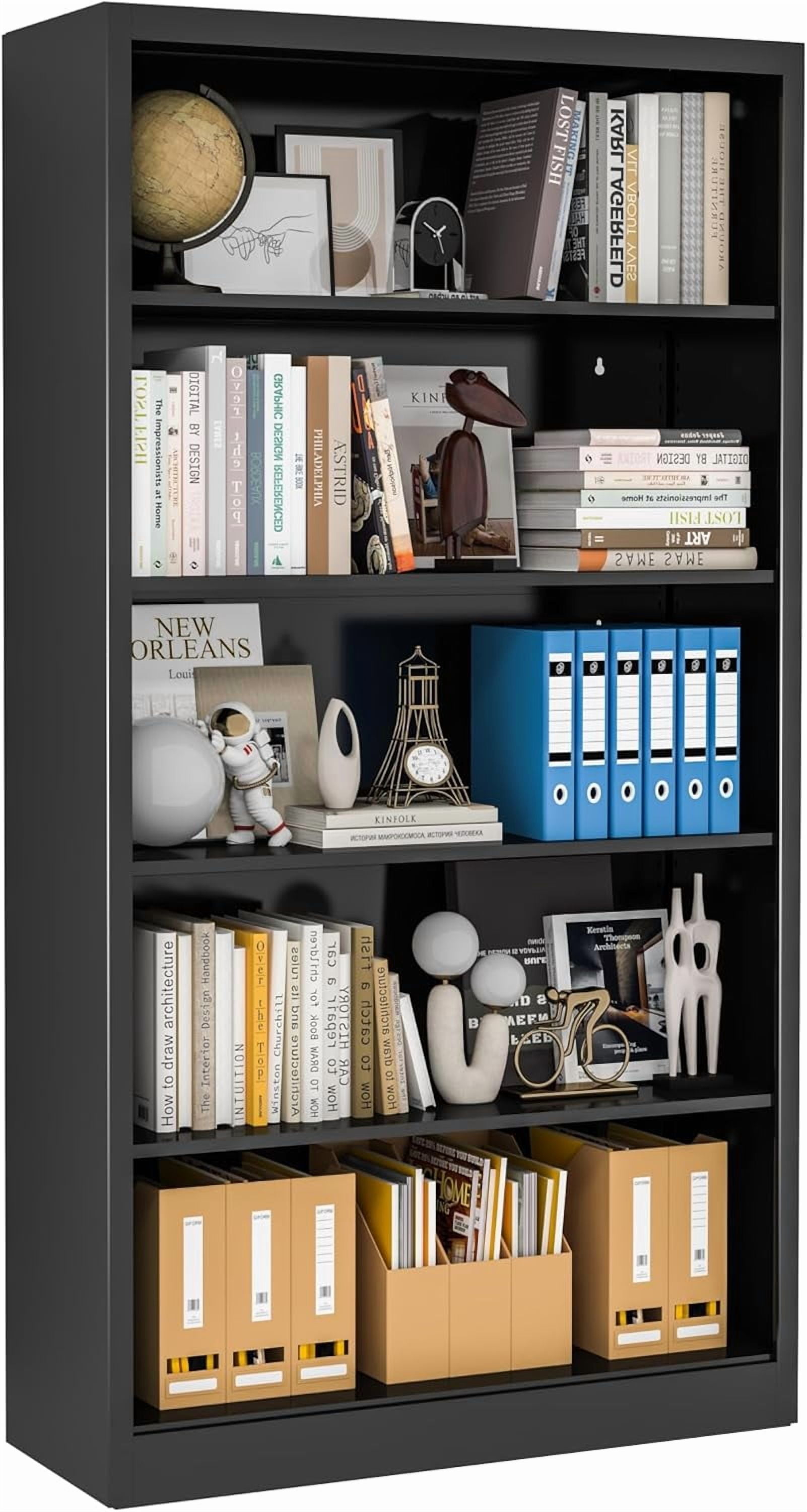 Book Shelf Organizer, Metal Bookshelves Adjustable, 5 Tier Black ...