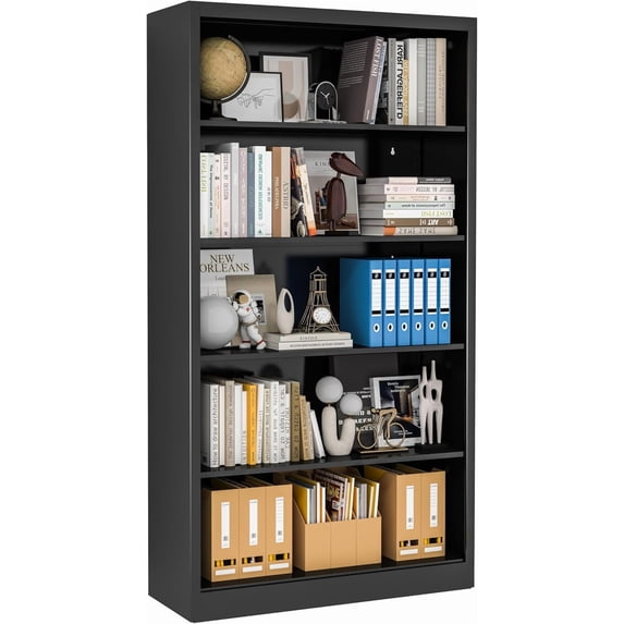 Book Shelf Organizer, Metal Bookshelves Adjustable, 5 Tier Black ...