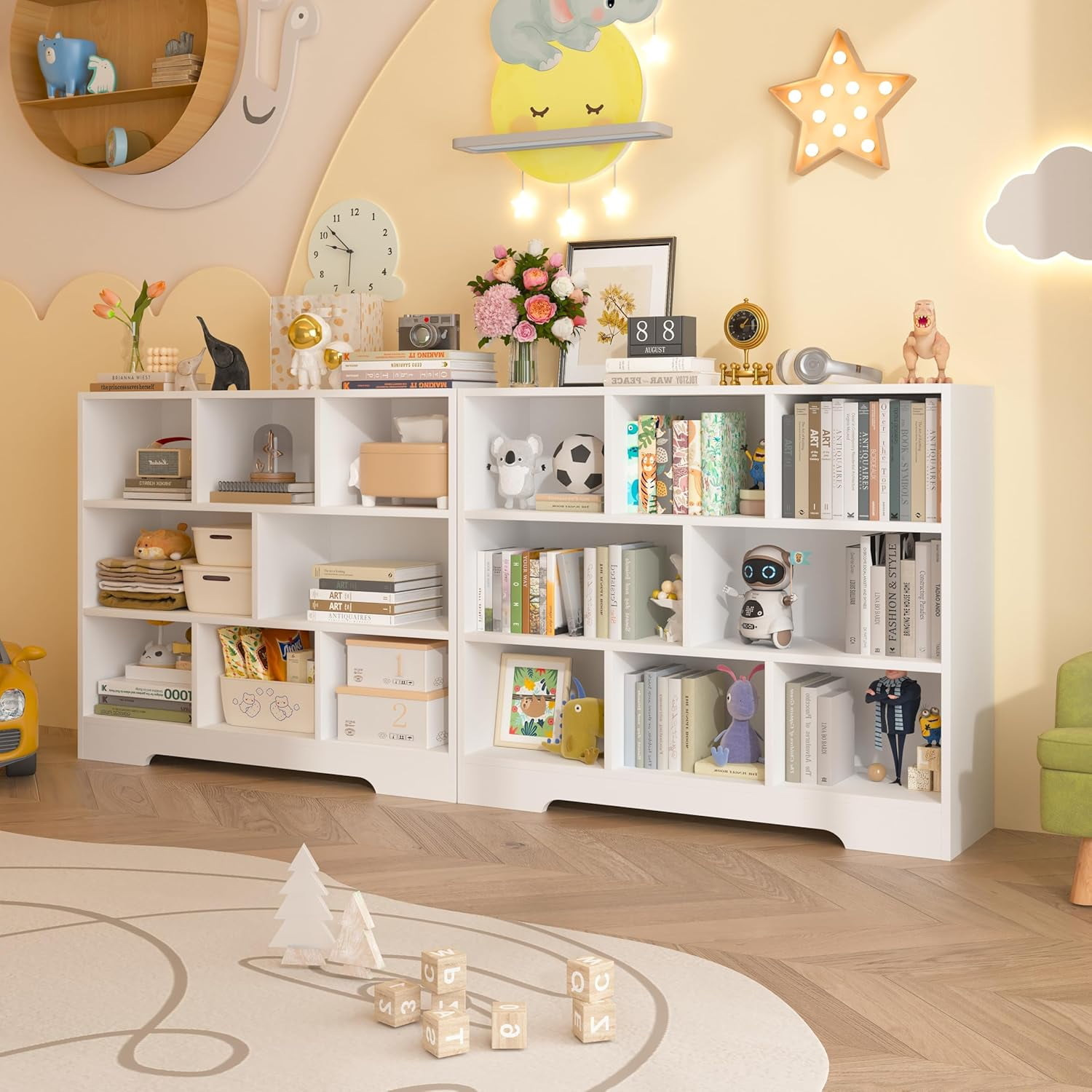 Book Shelf Set of 2, 8 Cubes Storage Organizer, 3-Tier Open Shelf ...