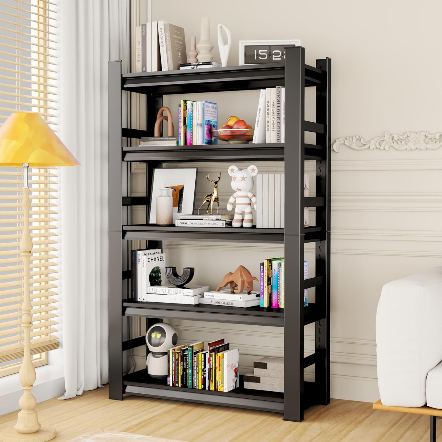 Book Shelf Tall Bookcase Metal Bookshelf Living Room Shelves 5 Tier ...