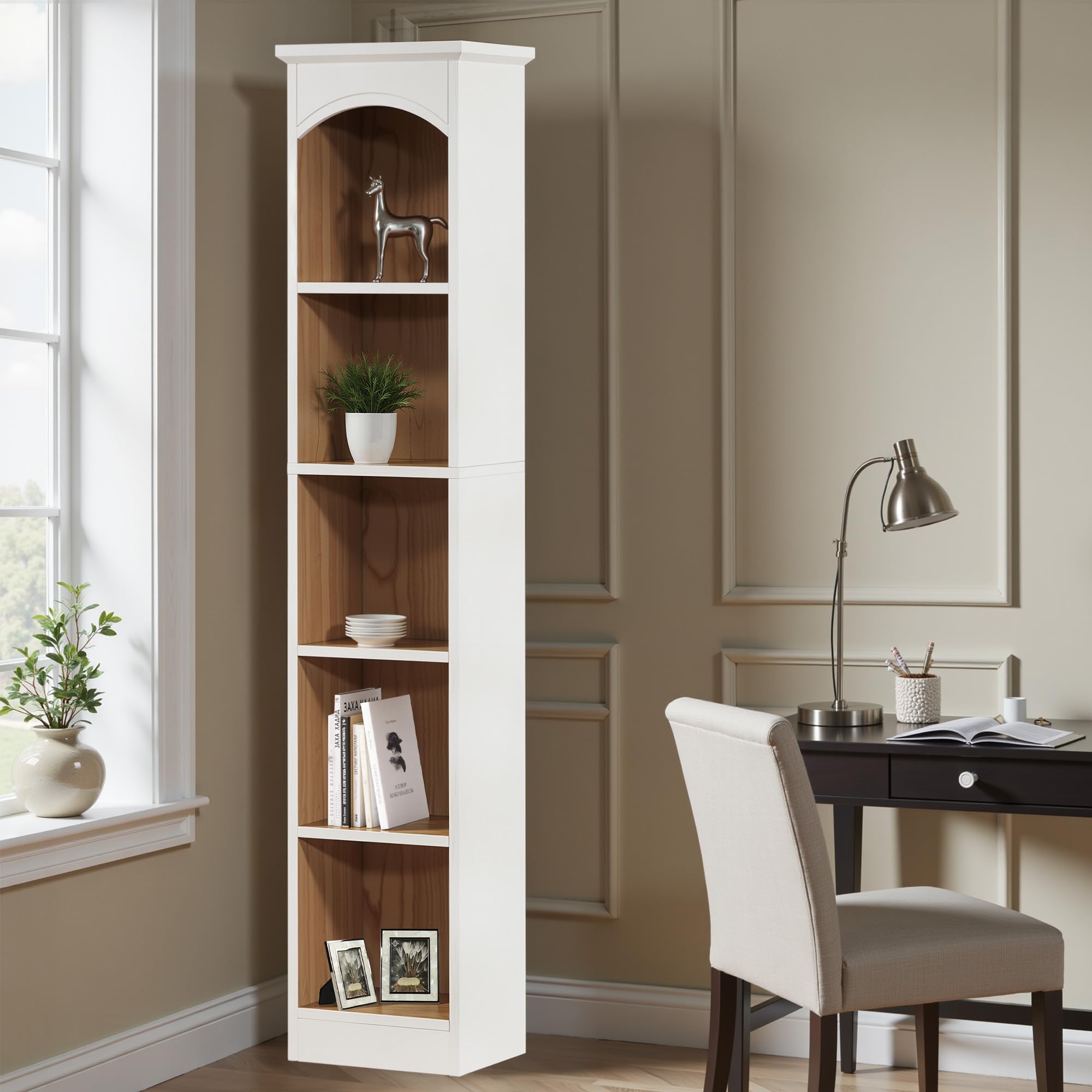 Book Shelf Tall Narrow Bookshelf Freestanding 5 Tier Narrow Storage ...
