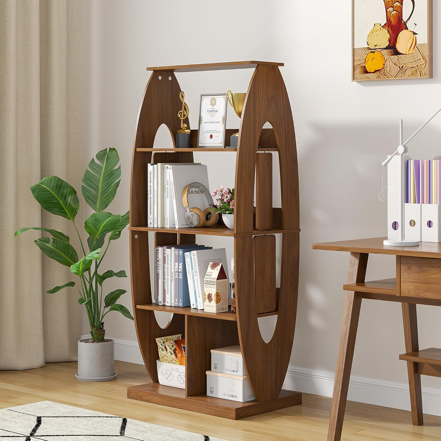 Book Shelf for Bedroom, Small 4 Tier Bookshelf with Storage, Wooden ...
