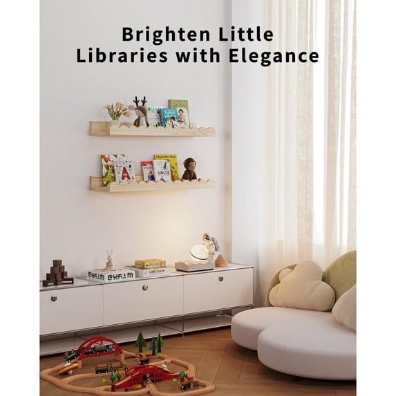 Book Shelves, 4-Pack Wood Floating Shelves for Wall Kids, Scalloped ...