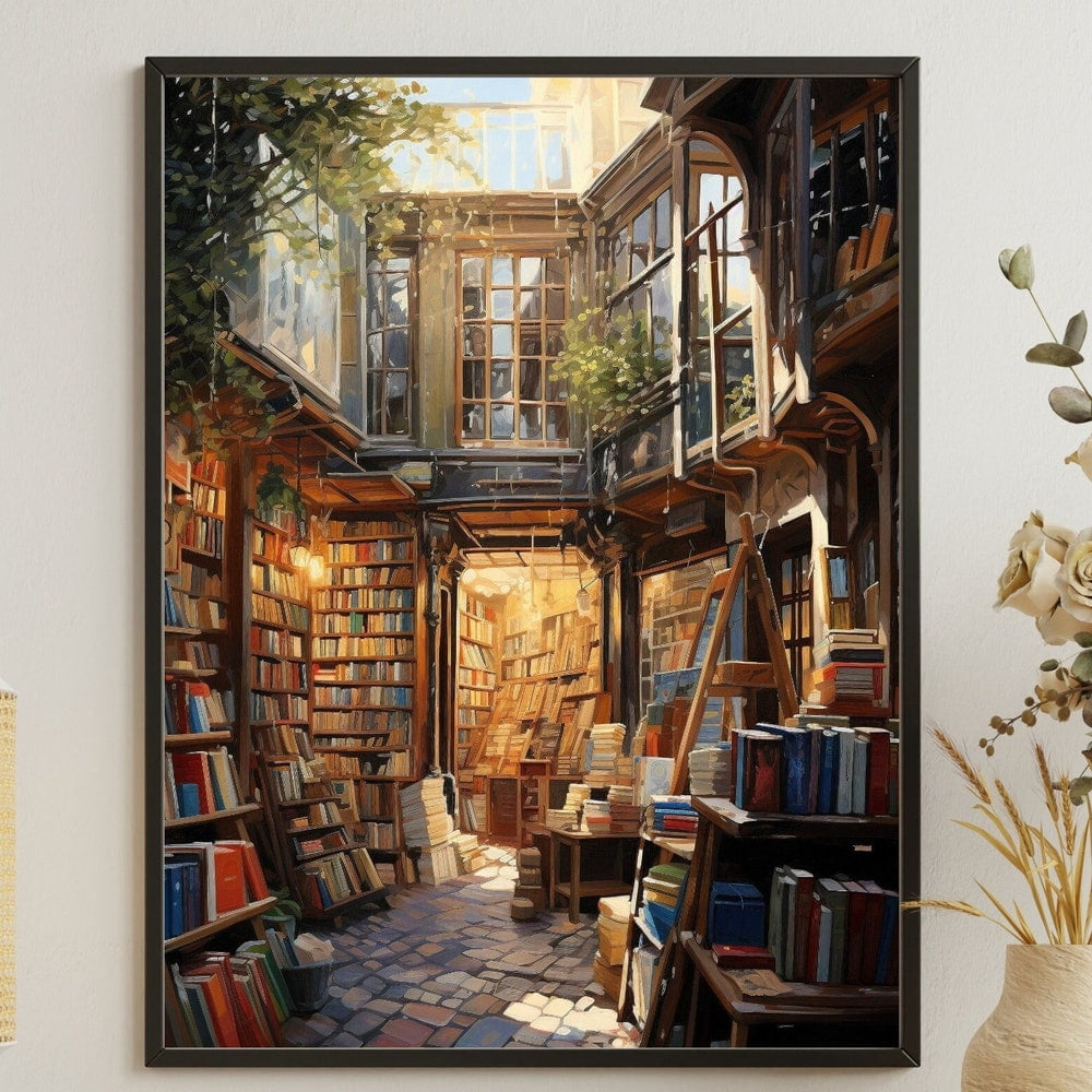 Book Shop Print Vintage Book Nook Poster Book Lovers Gift Reading Gift ...