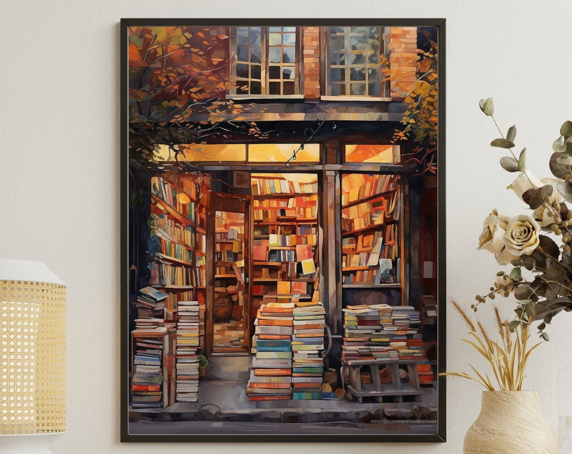 Book Shop Print, Vintage Book Store Poster, Book Lovers Gift, Reading ...