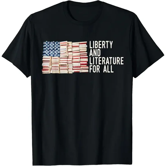 Book Stack American Flag Graphic for Reader Unisex Short Sleeve T-Shirt ...