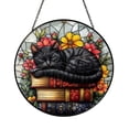 Book Stack Black Cat Stained Glass Suncatcher Cozy Window Hanging ...