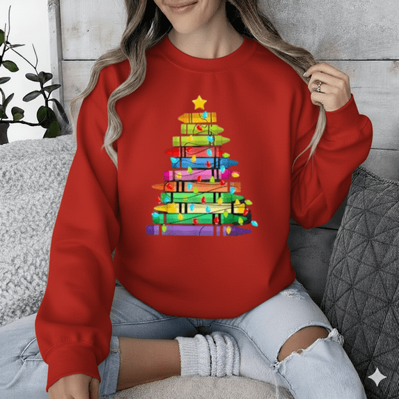 Book Stack Christmas Tree Creative Holiday Reading Graphic Sweatshirt ...