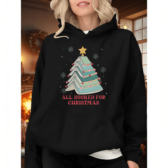 Book Stack Christmas Tree Hoodie | Cozy Winter Reading Graphic ...