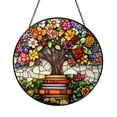 Book Stack Floral Stained Glass Suncatcher, Bookworm Window Art ...