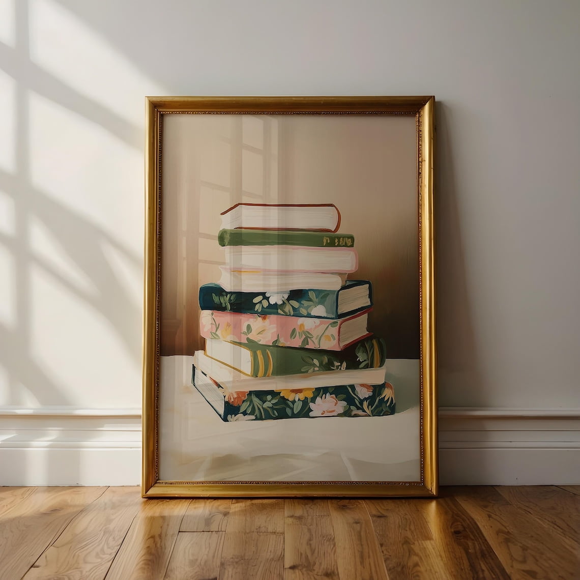 Book Stack Print Vintage Books , Bookworm Wall Art Poster Decor ...