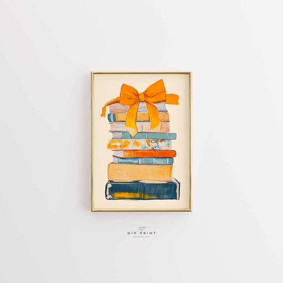 Book Stack With Bow Wall Artbook Lover Gift Print Cozy Reading Decor ...