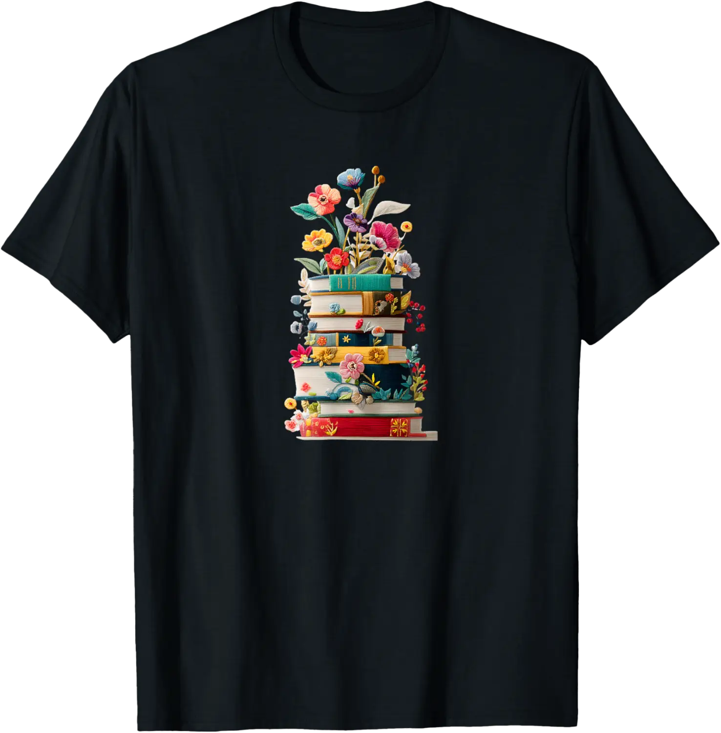 Book Stack With Flowers Reading Lover Bookish T-Shirt - Walmart.com