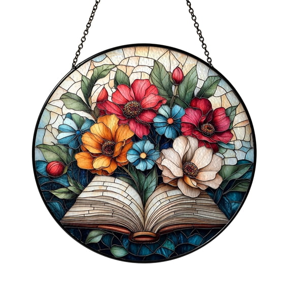 Book Stained Glass Style Suncatcher, Window Hanging Ornament for ...