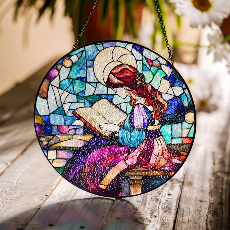 Book Stained Glass Sun Catcher Book Reading LightCatcher Reader Window ...