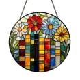 Book Stained Glass Suncatcher Window Hanging with Colorful Flowers ...