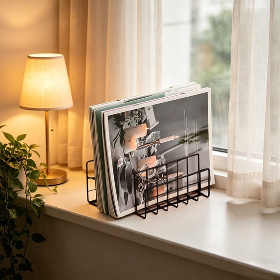 Book Stand, Desktop File Organizer, Iron Metal 3 Compartment Bookshelf ...