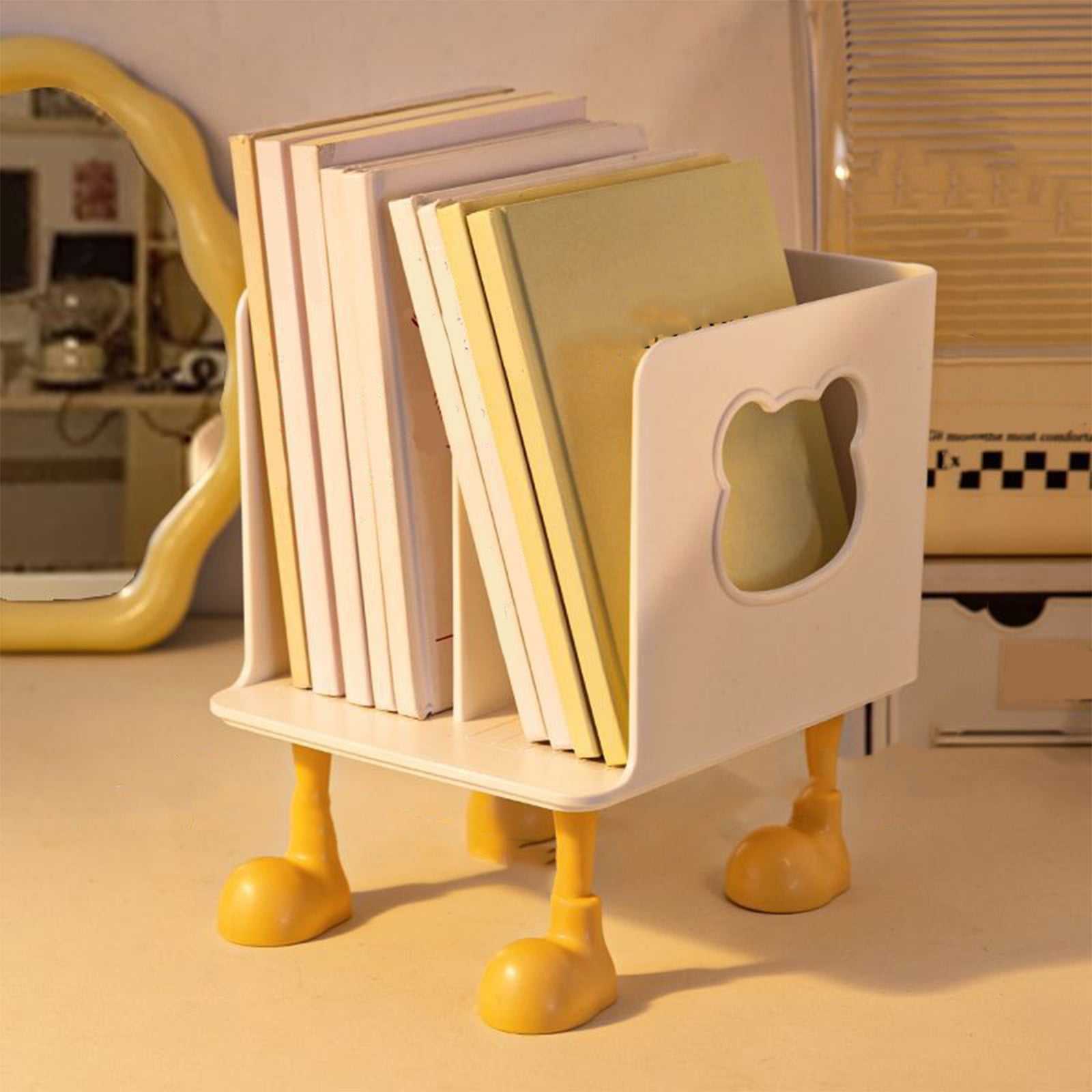 Book Stand, Desktop Organizer Shelf with Bear Handles, White Plastic ...