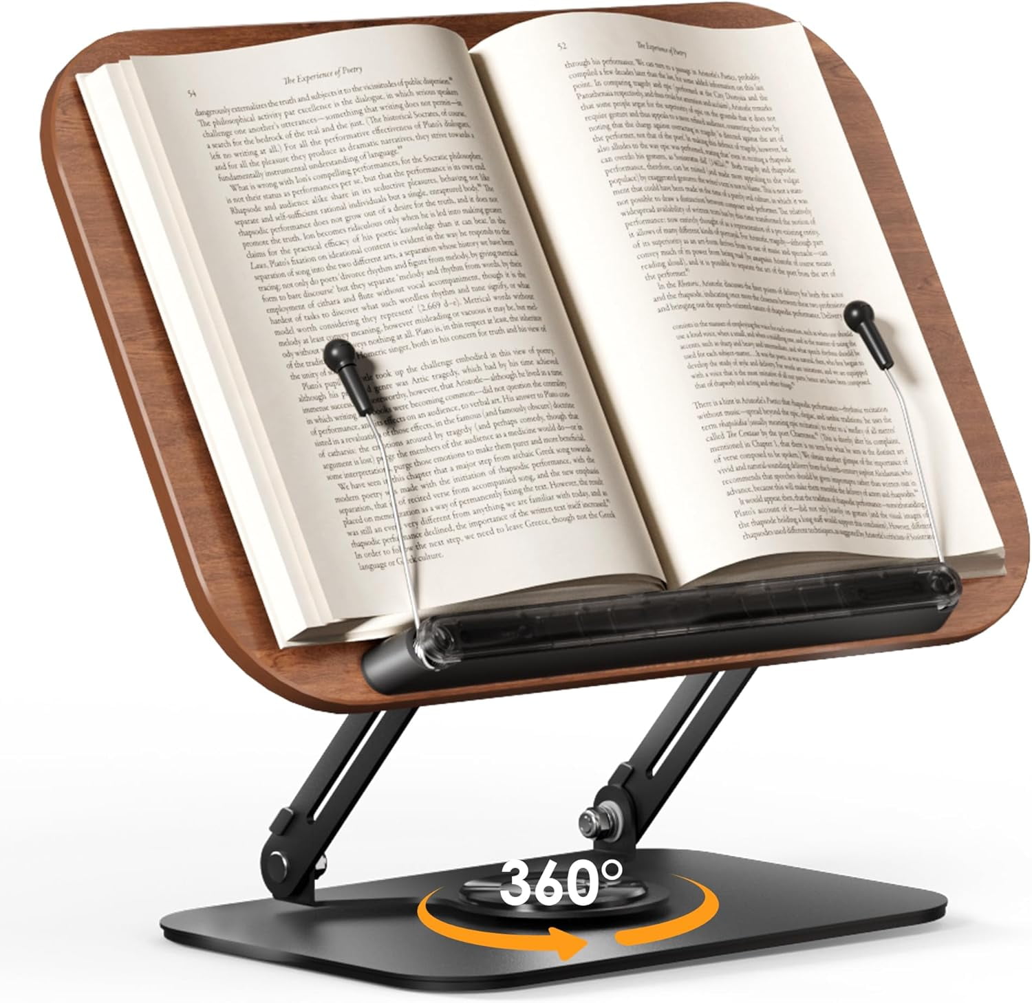 Book Stand for Reading, Adjustable Book Holder with 360° Rotating Bases ...