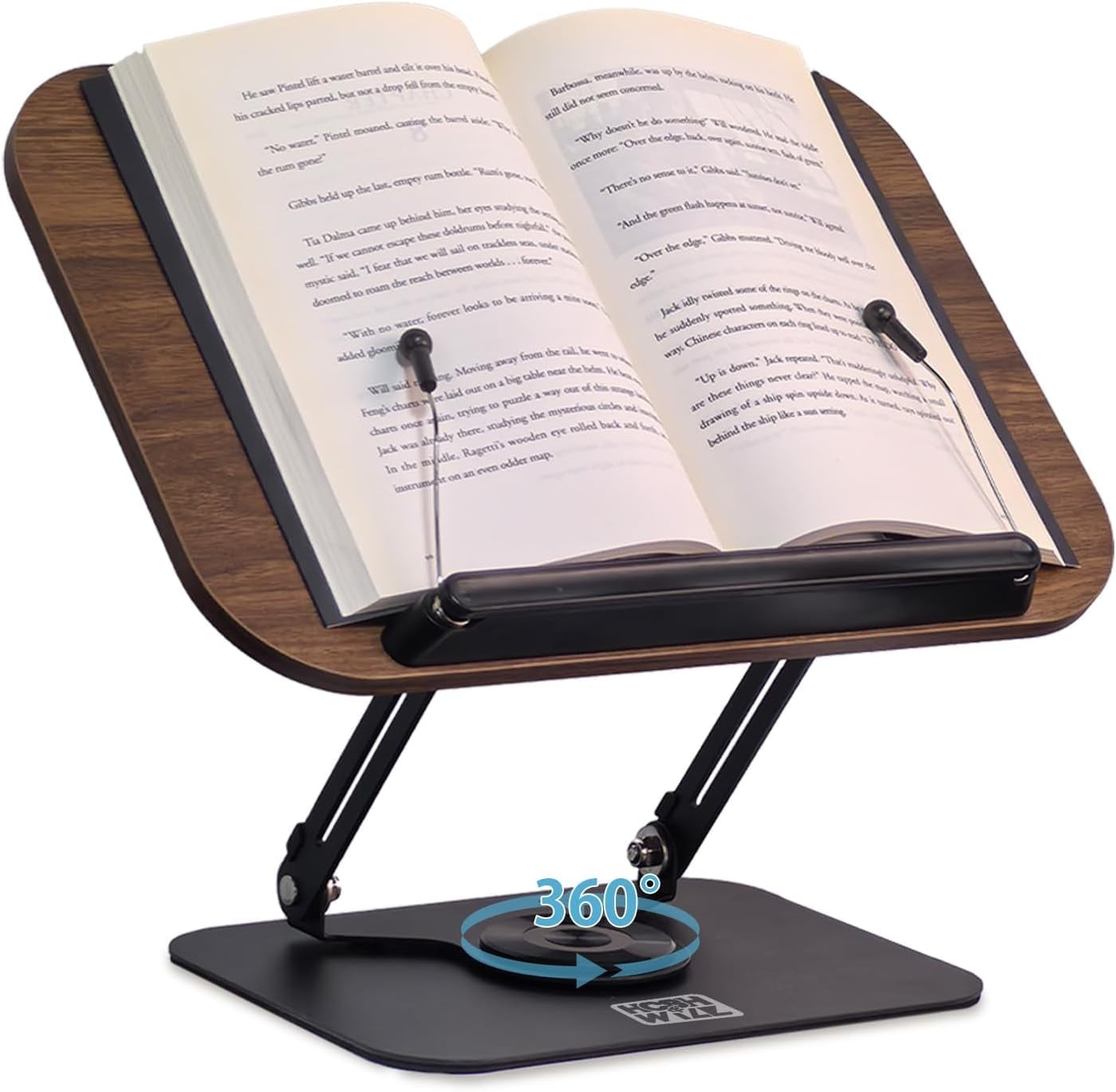 Book Stand for Reading, Adjustable Book Holder with 360° Swivel Base & Page Clips, Foldable ...