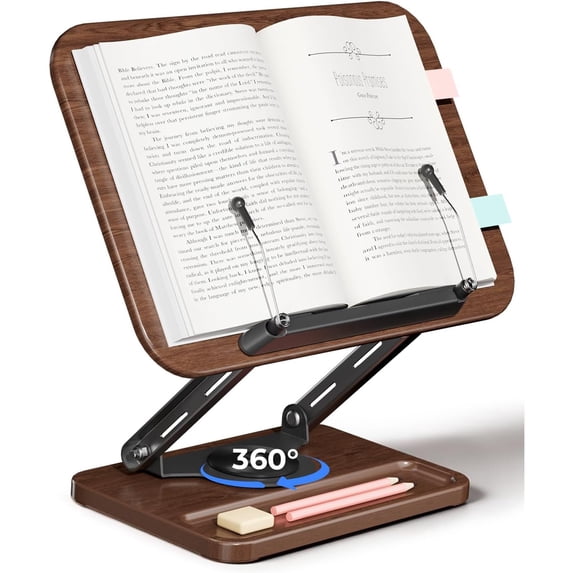 Book Stand for Reading, Book Holder 360° Rotating Base with Pen Slot ...