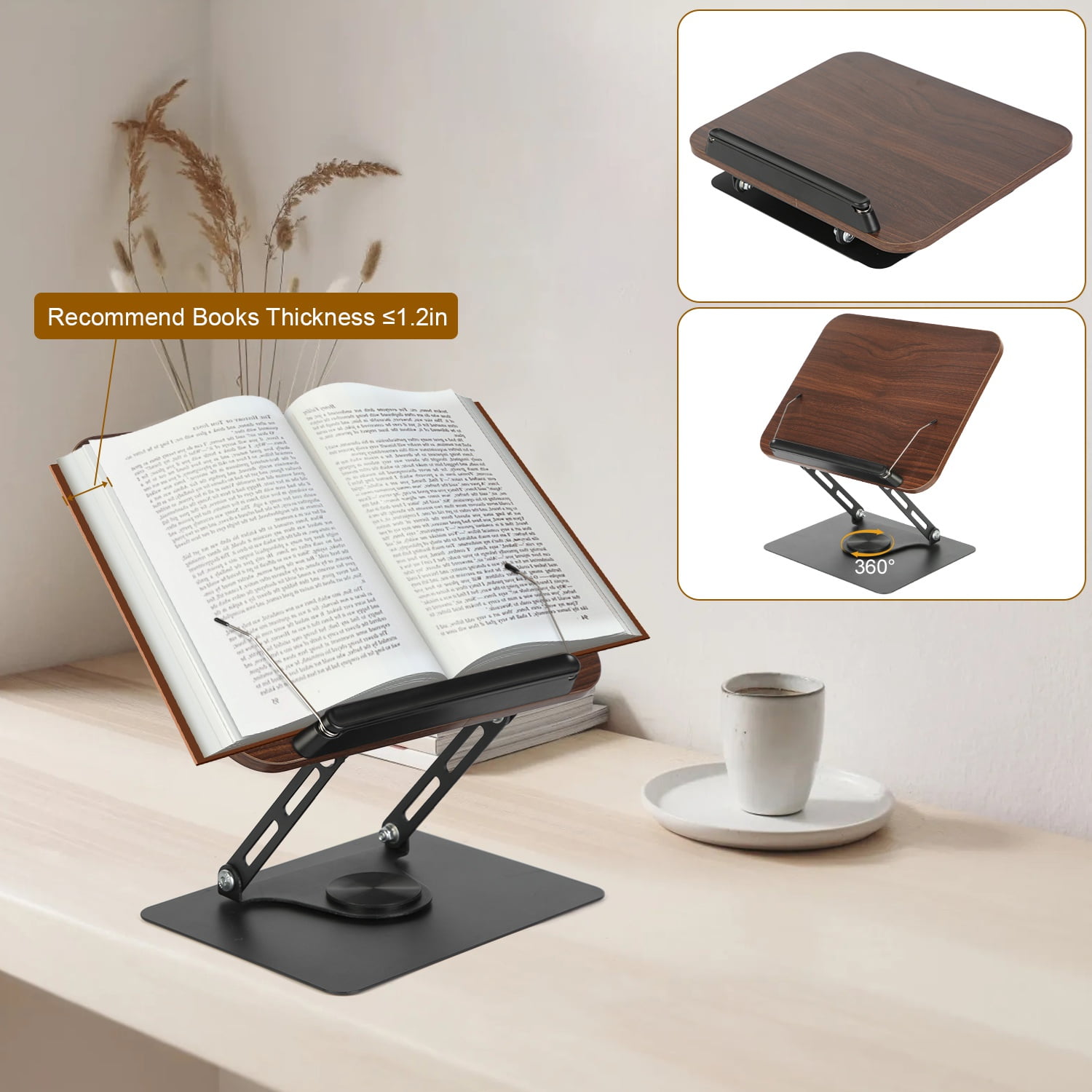 Book Stand for Reading TeqHome Adjustable Book Holder with 360 ...
