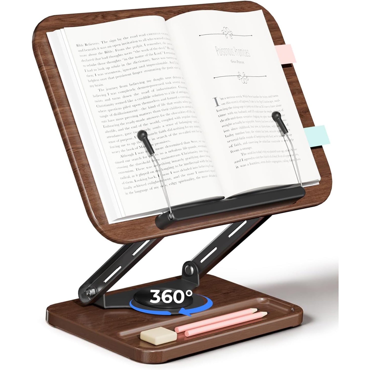 Book Stand for Reading, Adjustable Book Holder with 360° Rotating Base ...