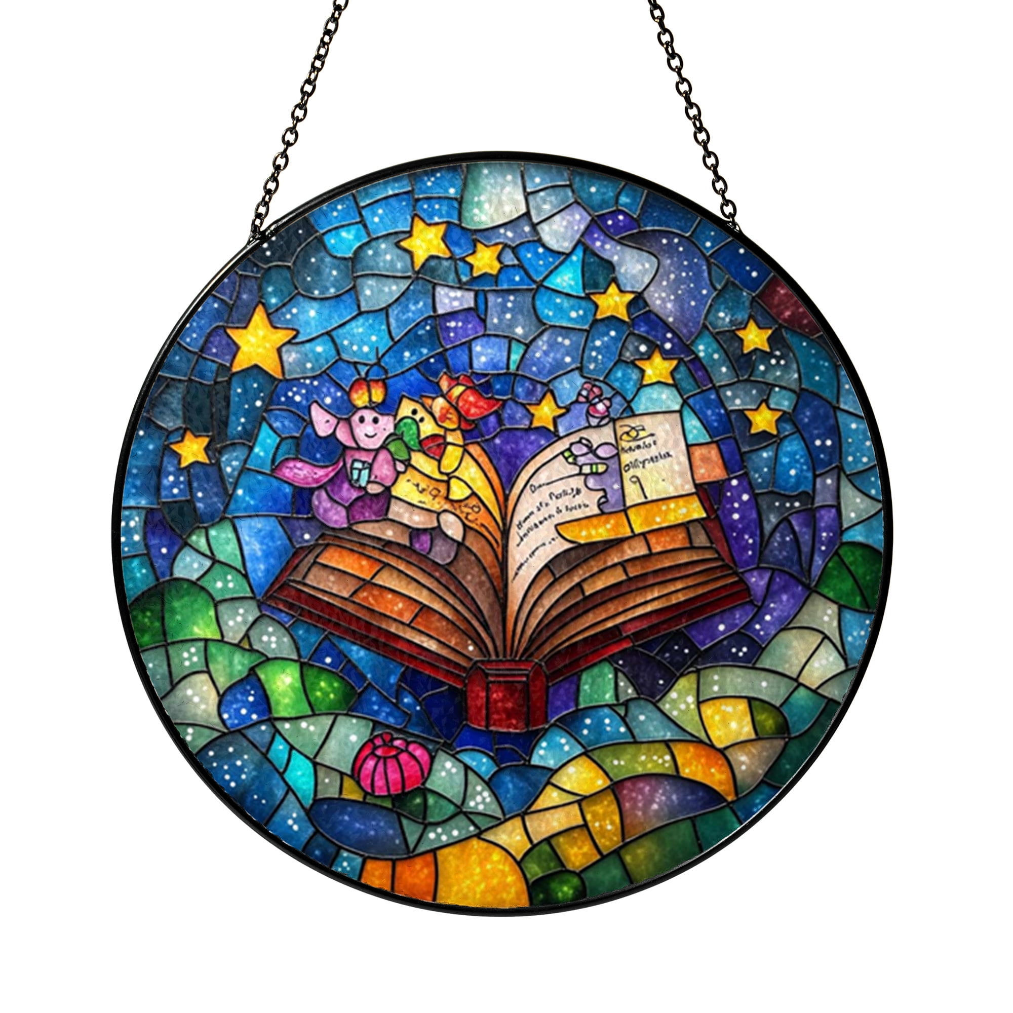 Book and Stars Stained Glass Suncatcher Window Hanging, Open Book Art ...