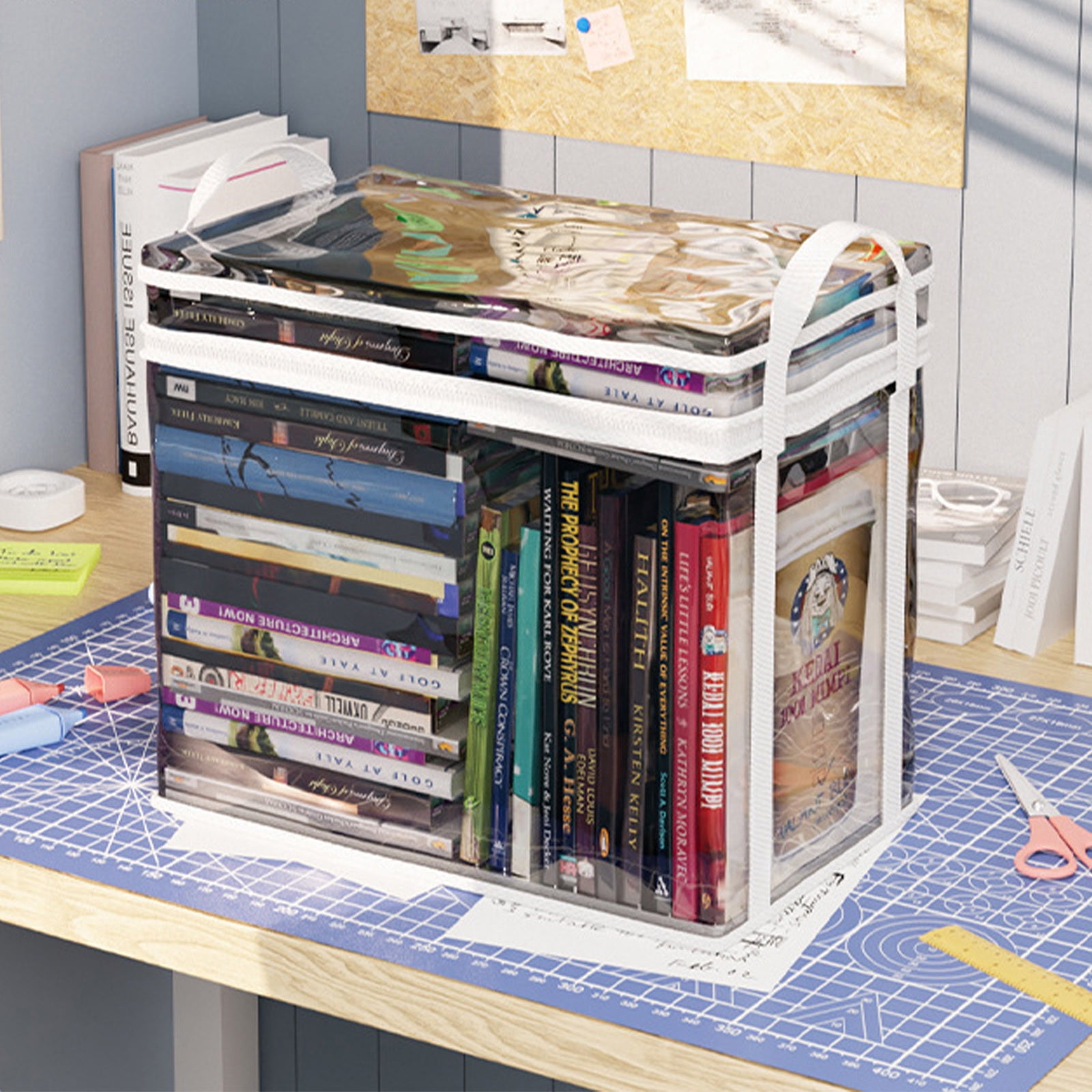 Book Storage Bag, Transparent Foldable Organizing Box, Handheld ...