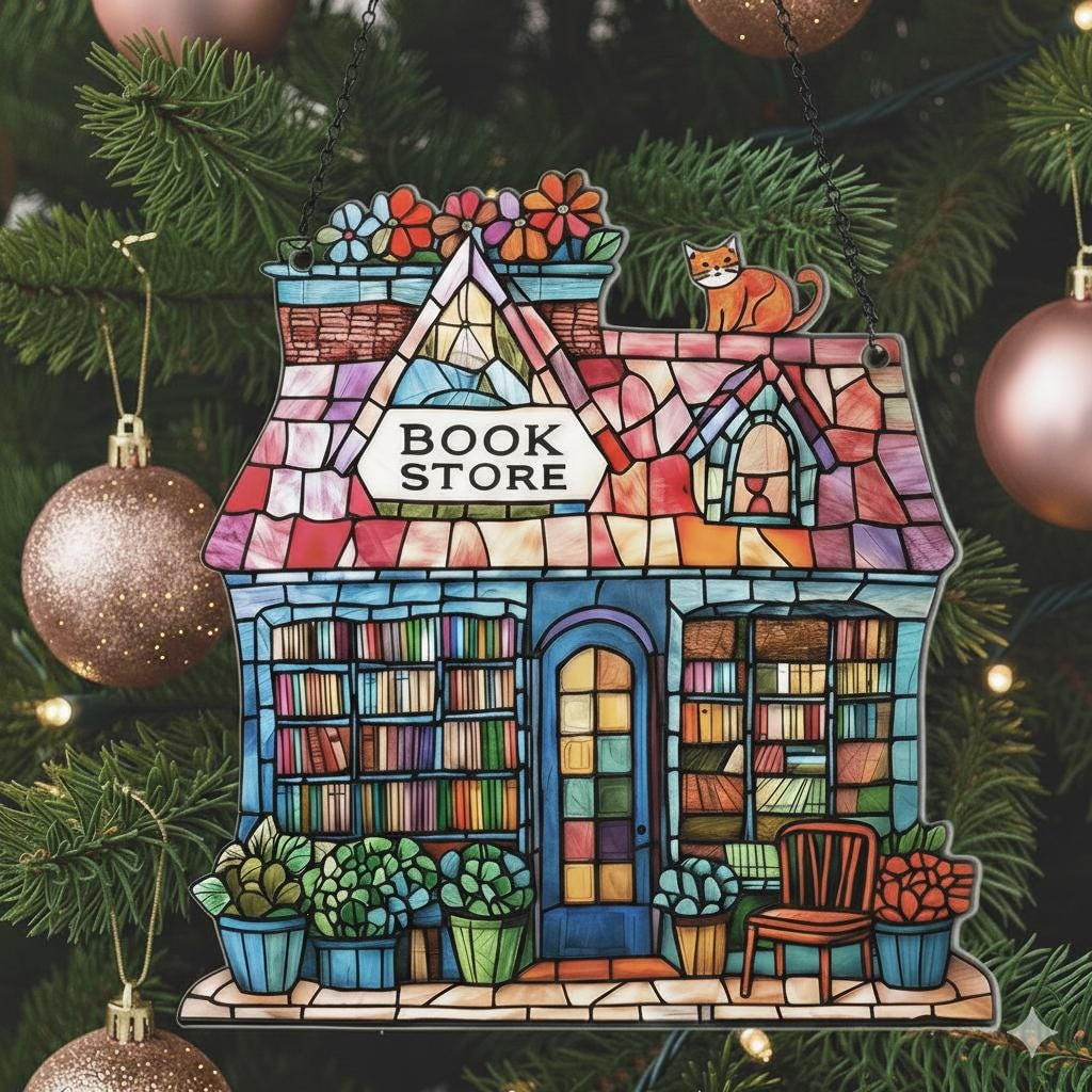 Book Store Flat 2D Acrylic Suncatcher, Book Store Ornaments, Library ...