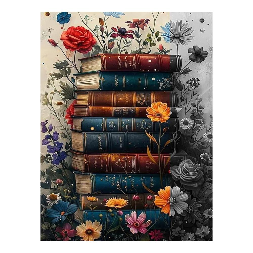 Book Theme Diamond Art Kit on Canvas, DIY Rhinestone Mosaic Wall Art ...