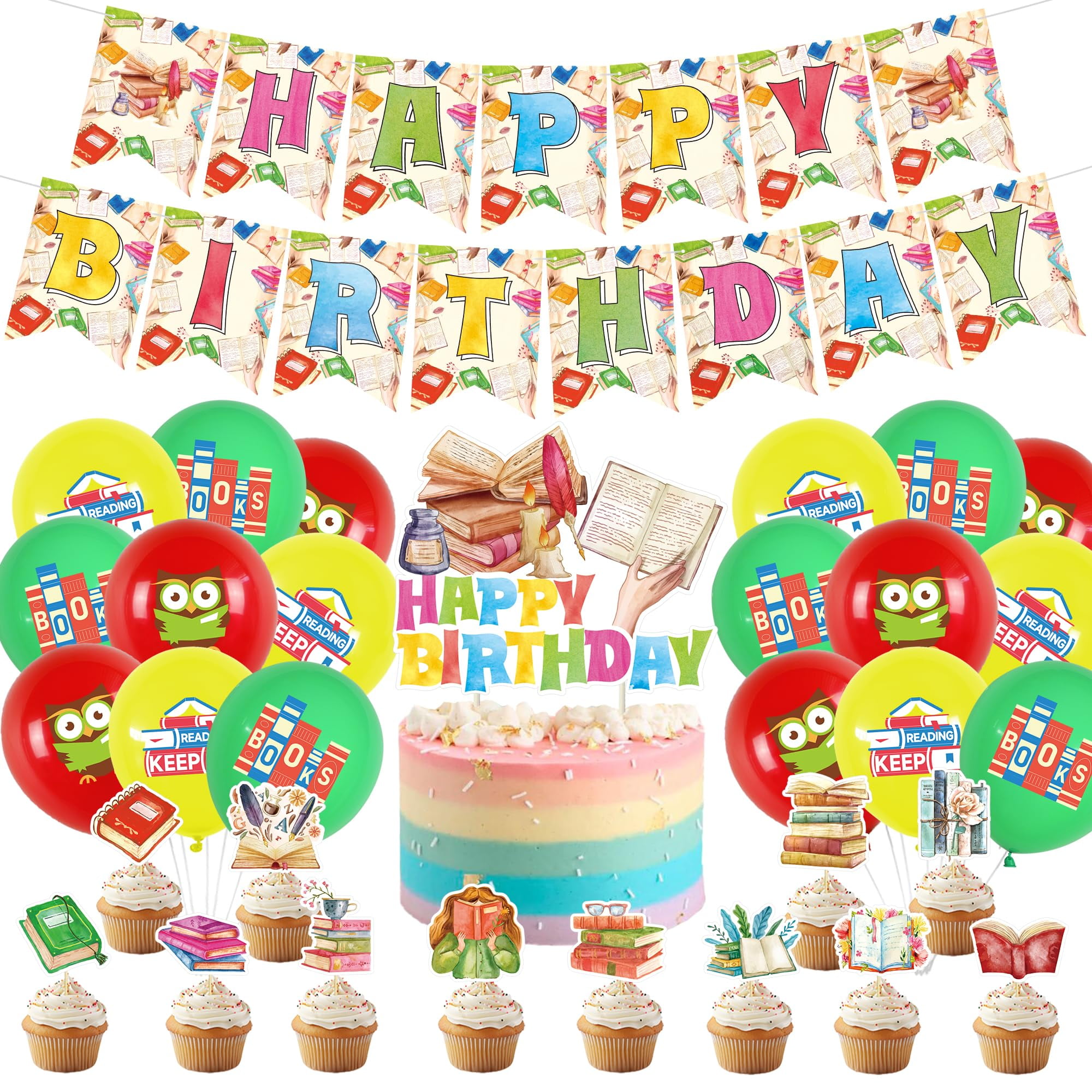 Book Themed Birthday Party Decorations Set - Includes Banners, Balloons ...