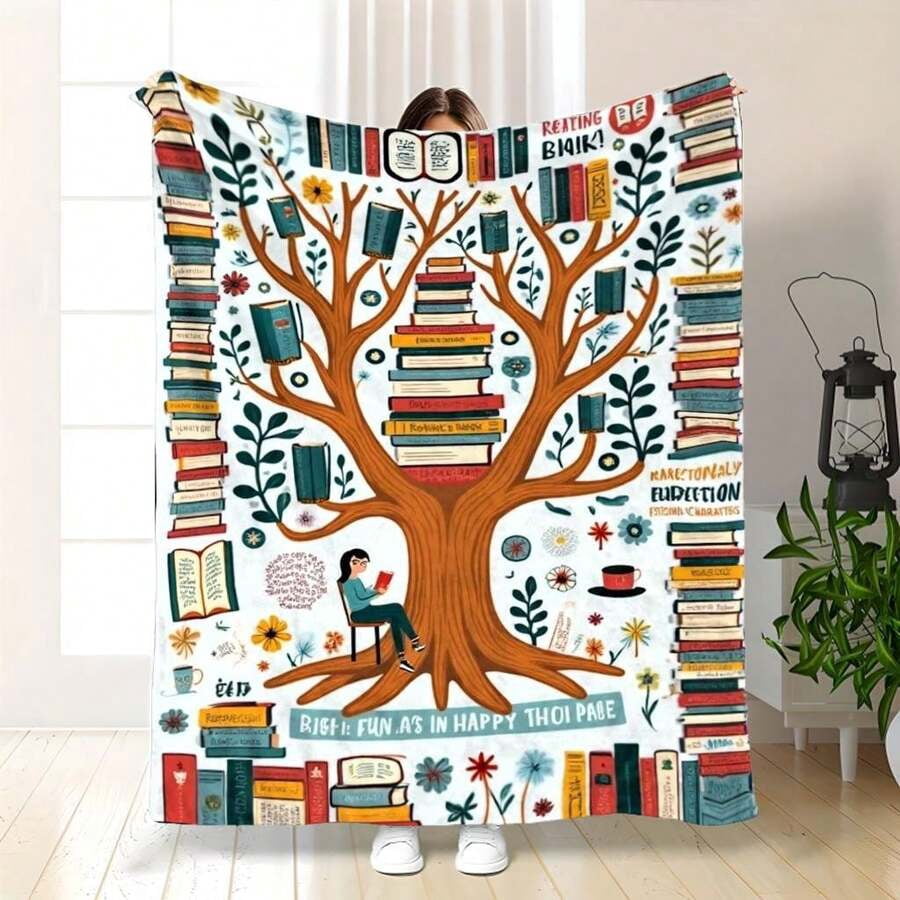 Book-Themed Blanket with Book Spine Design & Literary Phrases | Soft ...