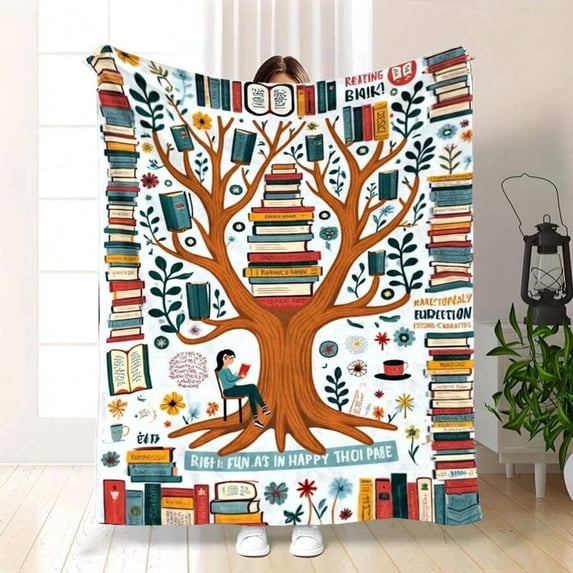 Book-Themed Blanket with Book Spine Design & Literary Phrases | Soft ...