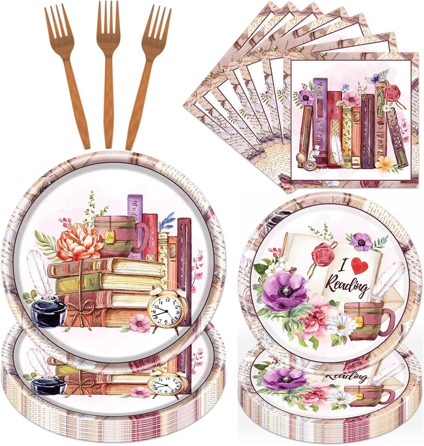 Book Themed Tableware Party Decorations, 96PCS Book Party Paper Plates ...