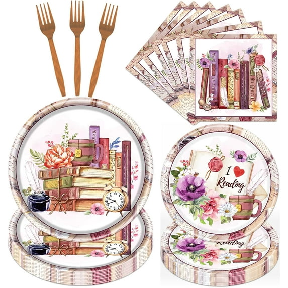 Book Themed Tableware Party Decorations, 96PCS Book Party Paper Plates ...